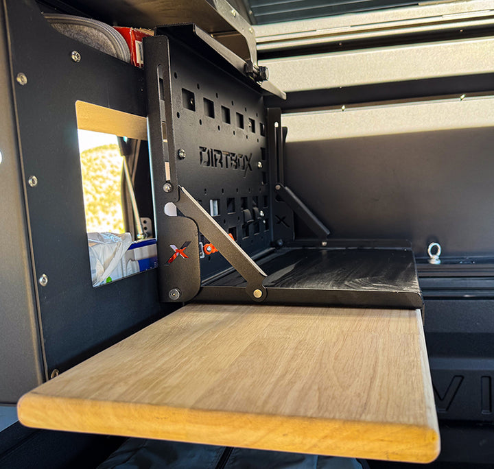 Folding Camp Table with Cutting Board & Side Molle Box | Dirtbox Overland